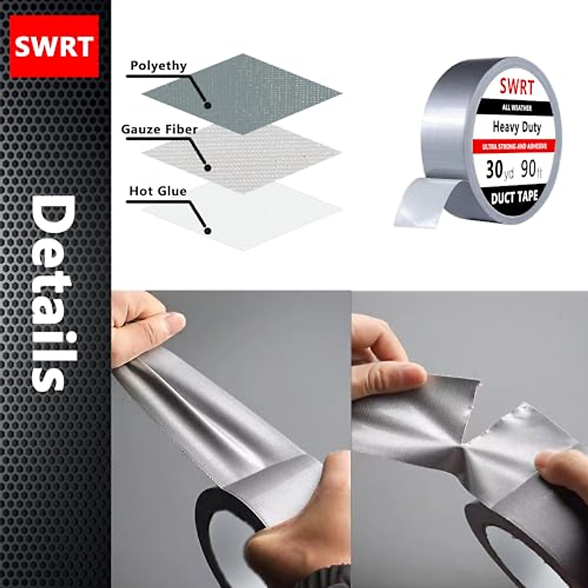 SWRT 2-Pack Silver Heavy Duty Duct Tape Strong Adhesive, 2Inch 180ft/60yd Duct Tape Heavy Duty Waterproof All Weather Gray Duct Tape No Residue Sealing & Patching for Indoor&Outdoor Repair