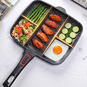 ZHYHSM-111 Frying Pan, Master Pan Non-Stick Divided Grill/Fry/Oven Meal Skillet, Black, Suitable for Cooking Eggs, Bacon, Pancakes