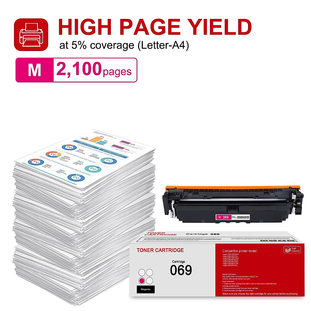 1 Pack 069 5092C001 Magenta Toner Cartridge 069 5092C001 Compatible 5092C001 Replacement for Canon imageCLASS LBP673Cdw LBP674Cx LBP674Cdw MF752Cdw MF753Cdw MF751Cdw MF756Cx Printer