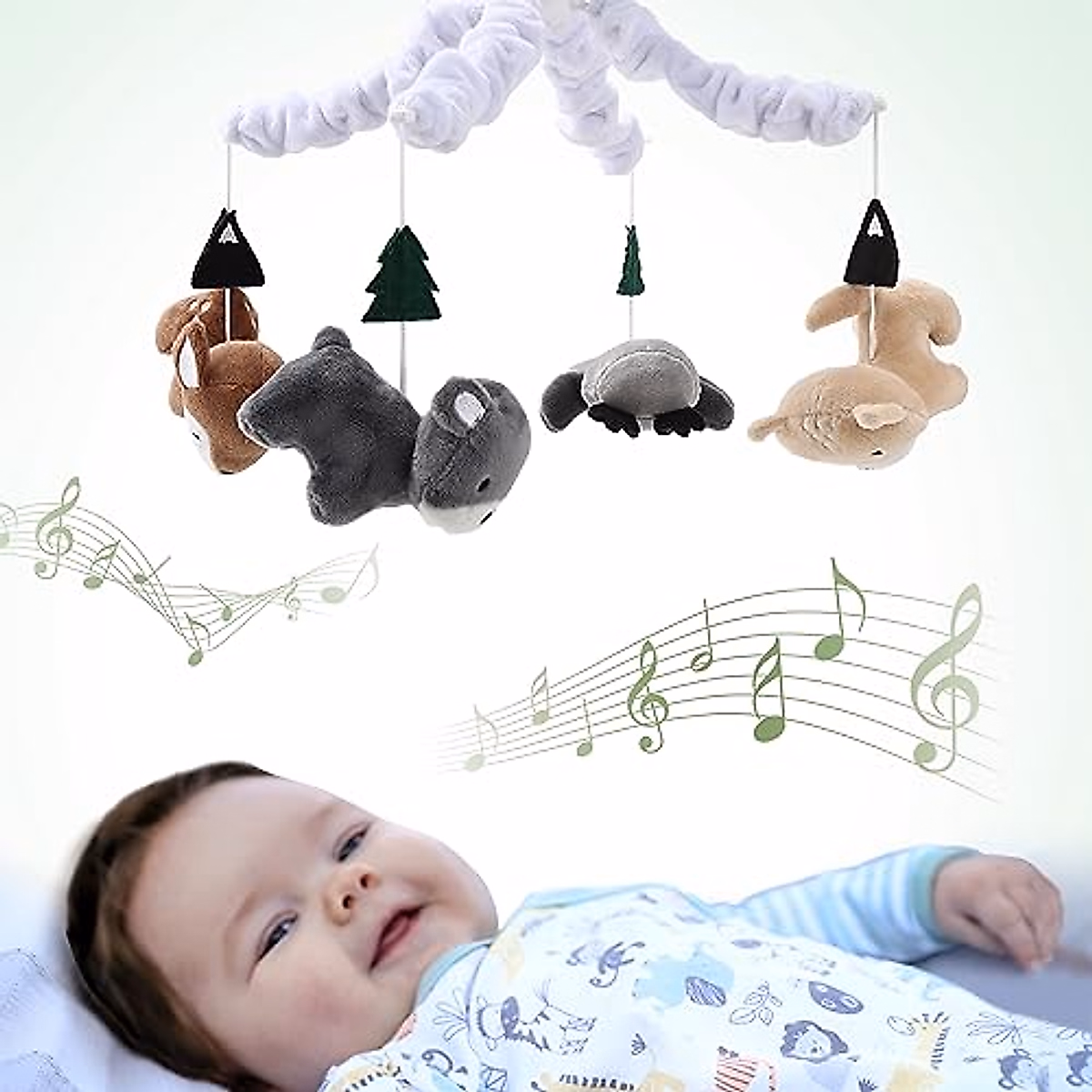 The Peanutshell Woodland Animal Crib Mobile for Baby Boys or Girls | Digital Music Box with 12 lullabies