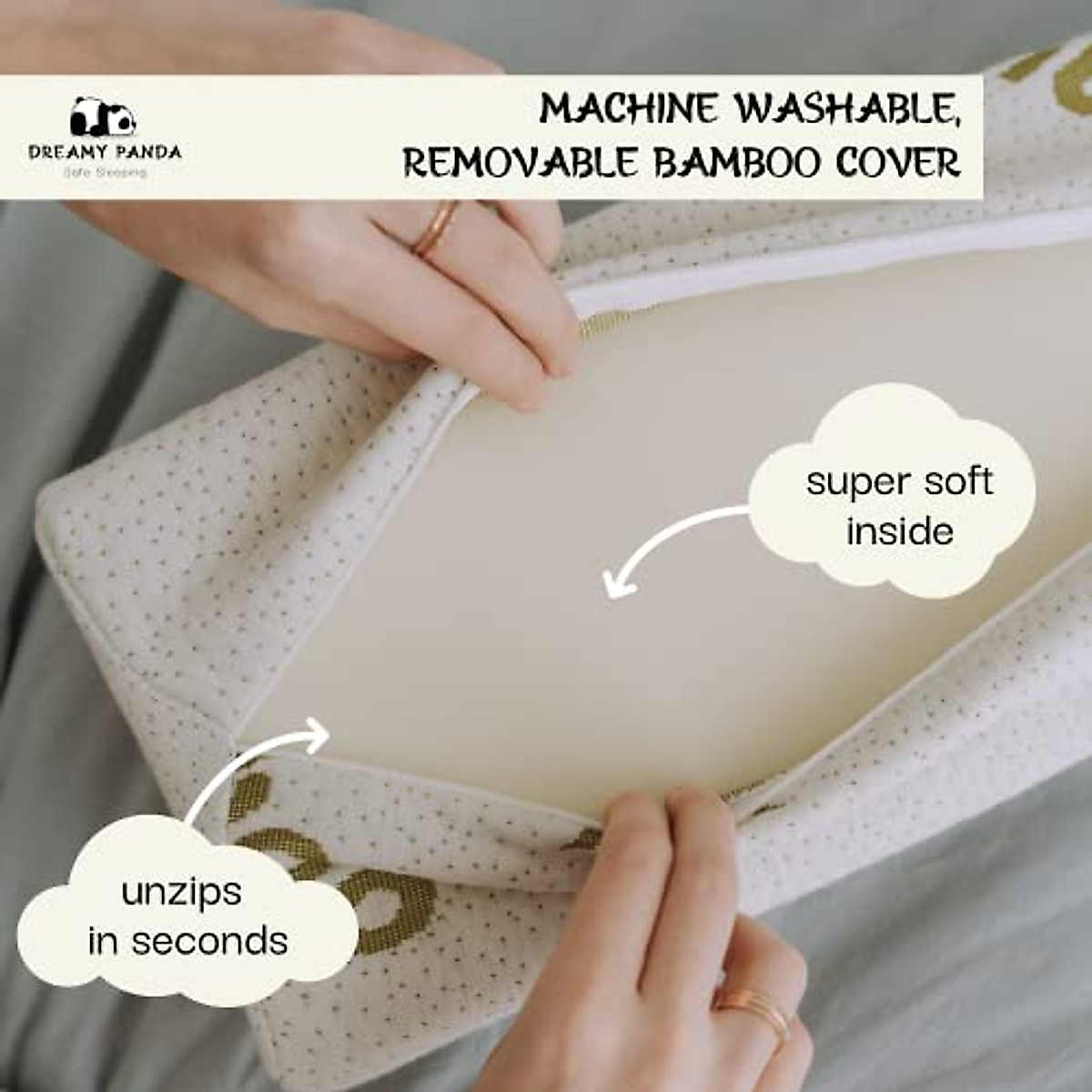 DREAMYPANDA Bed Bumpers for Toddlers — Bed Rail for Toddlers — Soft & Breathable Pillow with Bamboo Cover Plus Portable Travel Bag — White, Size XL