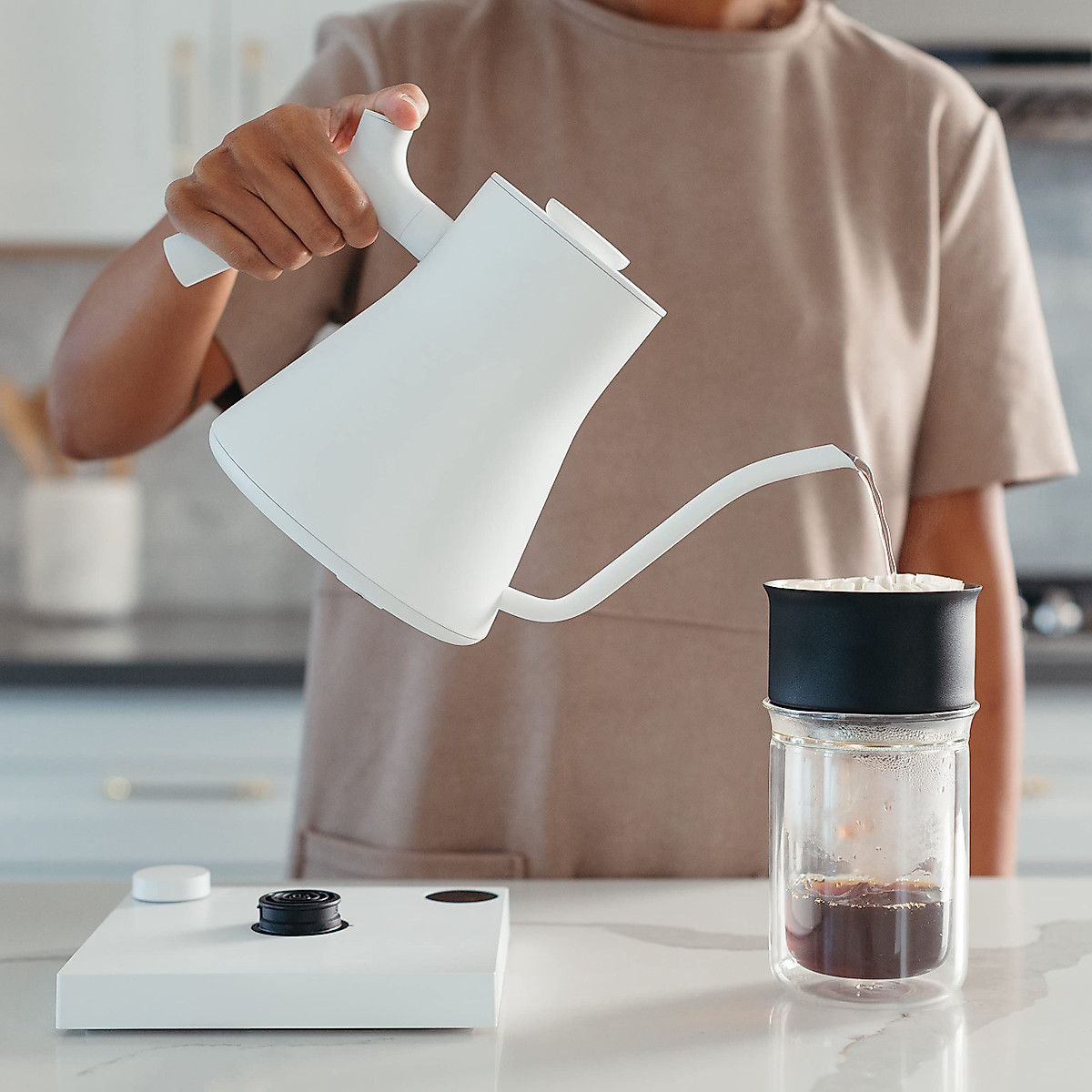 Fellow Stagg EKG Pro Electric Gooseneck Kettle - Pour-Over Coffee and Tea Pot, Stainless Steel, Quick Heating, Matte White, 0.9 Liter