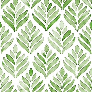 HAOKHOME Boho Peel and Stick Wallpaper Floral Tulip Leaves Green/White Removable Bathroom Kitchen Contact Paper Home Wall Decor 17.7in x 9.8ft