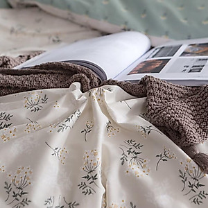 VClife Soft Cotton Queen Duvet Cover Breathable Beige Sage Green White Floral Bedding Duvet Cover for Girl Skin-Friendly Bedding Duvet Cover with Zipper Closure - 1 Duvet Cover and 2 Pillowcases