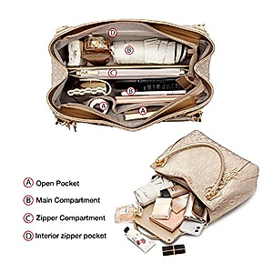 Gold Handbags for Women Cow Leather Top-handle Purse Ladies Pocketbooks Shoulder Bags Work Tote Bags