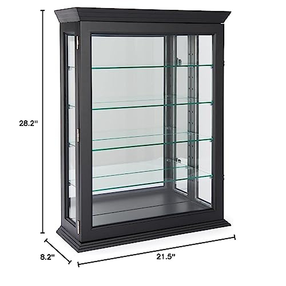 Displays2go 21" Countertop/Wall Mount Display Case, Adjustable Shelves, Locking - Black (DCC2128BK2)