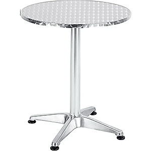 BTEXPERT Silver Indoor Outdoor 23.75" Round Restaurant Table for Patio Stainless Steel Aluminum Furniture with Base, 23.75Inch X 27.7" Height-One