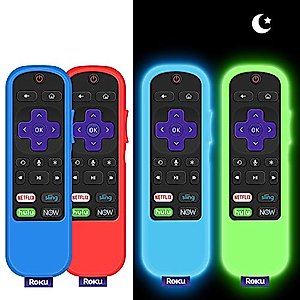 4 Pack Protective Case for TCL Roku TV Steaming Stick 3600R/3800/3900 Remote,Silicone Cover Roku Voice/Express/Premiere Remote Controller Skin,Replacement Sleeve-Glow Green,Glow Blue,Red,Blue