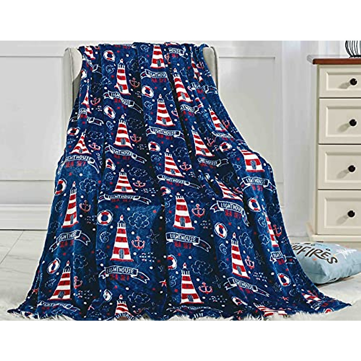 Elegant Comfort Lightweight Printed Throw Blanket- All Season, Ultra Soft, Cozy and Plush- Decorative Throw Blankets, Perfect for Lounging, 50 x 60 inches, Lighthouse, Throw Blanket