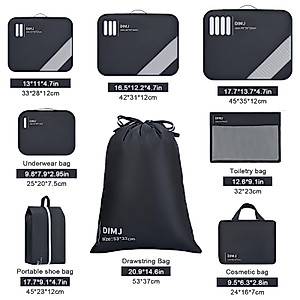 DIMJ Packing Cubes - 8 Packs Travel Organizer Bags for Luggage, Lightweight Travel Accessories, Travel Luggage Organizers with Laundry Bag, Shoe Bag, Toiletries Bag (Black)