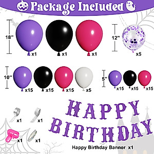 Wednesday Balloons Garland Arch Kit, 123Pcs TV Drama Black Purple Rose Red Balloon Happy Birthday Banner for Wednesday Gothic Theme Birthday Party Supplies Decorations Halloween Party Favors