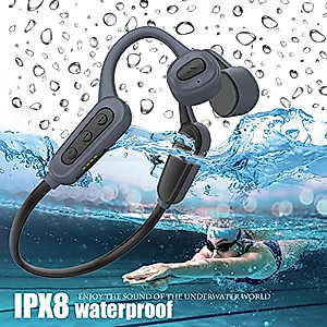 ESSONIO Bone Conduction Headphones Swimming Headphones Bluetooth IPX8 Waterproof Headphones for Swimming Bone Conduction Headphones with Microphone, 16G Memory (Gray New)