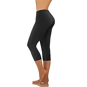 Womens Yoga Pants Capri Leggings Low Rise Skinny Workout Leggings Breathable Stretchy Capris Athletic Cropped Pants Black