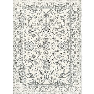 Area Rug Living Room Rugs - 5x7 Machine Washable Soft Farmhouse Boho Moroccan Floral Thin Rug Indoor Floor Carpet for Bedroom Under Dining Table Home Office Decor - Grey