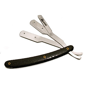 Classic Samurai Stainless Steel Professional Barber Straight Edge Razor with 100 Count Single Edge Razor Blades (Black W/Pattern)