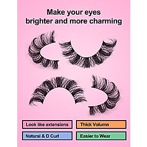 Russian Strip Lashes D Curl Fluffy False Eyelashes Wispy Fake Lashes Thick Volume Reusable Eyelashes Pack 9 Pairs by wtvane