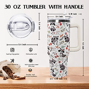wmvhdiw 30 Oz Racoon Tumbler With Handle, Racoon Decor Coffee Travel Mug Cup Water Bottle, Gifts for Women