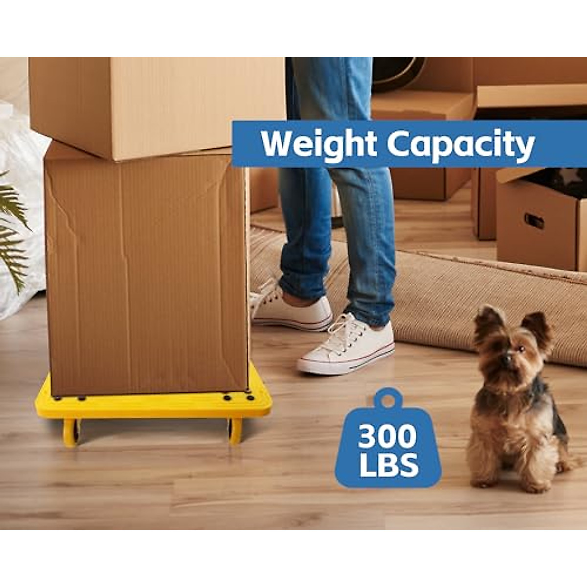 MaxWorks 50840 High Visibility Yellow 300-lb Capacity Movers Dolly with 4 Swivel Casters, 19-1/2" x 14-1/2" Platform