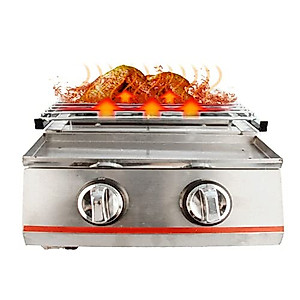 Smokeless Grill Indoor Tabletop LPG Grill Height Adjustable 2 Burners BBQ Stove Compact Protable Small Grill, 13.9"x16.53"x7.67",Stainless Steel Barbeque Stove Grill for Paties,RV Trip etc. (2 Burners)