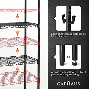 CAPHAUS 4-Tier Adjustable Height Wire Shelving Unit, Wire Rack Shelving, Metal Steel Storage Shelves, Garage Shelving Storage Organizer, Utility Storage Shelf, Without Wheels, Black