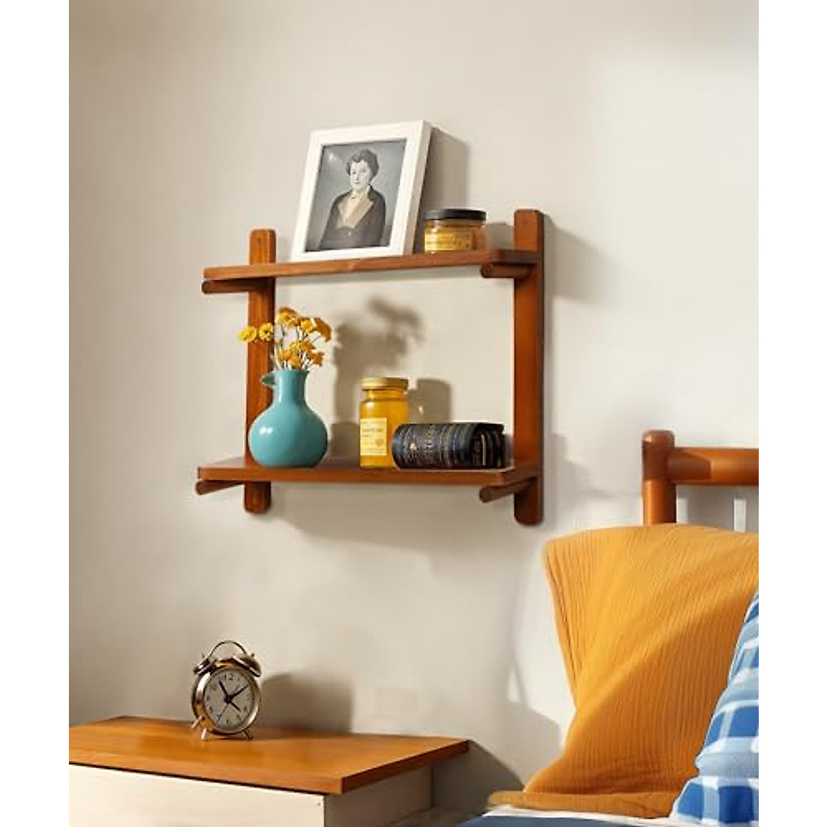 SUMGAR 24 Inch Floating Shelves for Wall Mounted Shelving Unit All Pine Wood 2 Tier Large Shelf for Bedroom Living Room Office Bathroom Home Decoration Storage Plant Photo Display Mid Century Modern