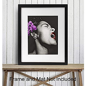 Billie Holiday Poster - African American Wall Art - Black Wall Decor - Gift for Singer, Performer, Black History - 8x10 Wall Art for Bedroom, Living Room, Jazz Music Studio - Lady Sings the Blues