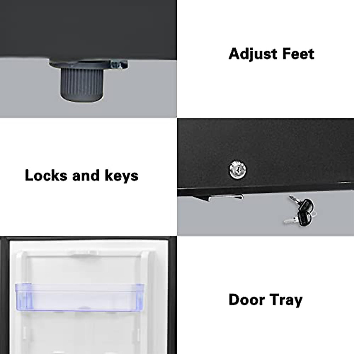 SMETA Mini Fridge with Lock for Bedroom Quiet Lockable No Noise Absorption Mini Refrigerator 12V/110V Compact Portable DC Locking Refrigerator for Office Van Medication Storage Dorm, 1.0 Cu.Ft, Black