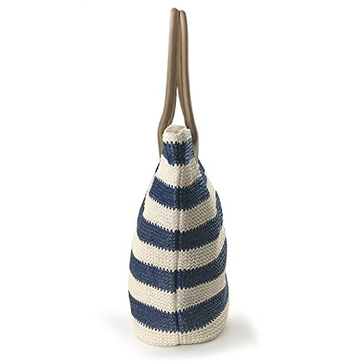Striped Synthetic Straw Womens Tote Light Weight Vaction Shoulder Handbag (Navy)