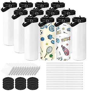 GMFINE Sublimation Tumblers Blank 20 oz Skinny Straight with Lids & Straw, Stainless Steel Insulated Sublimation Cups Blank for Mugs Tumbler Heat Press, Pack of 12