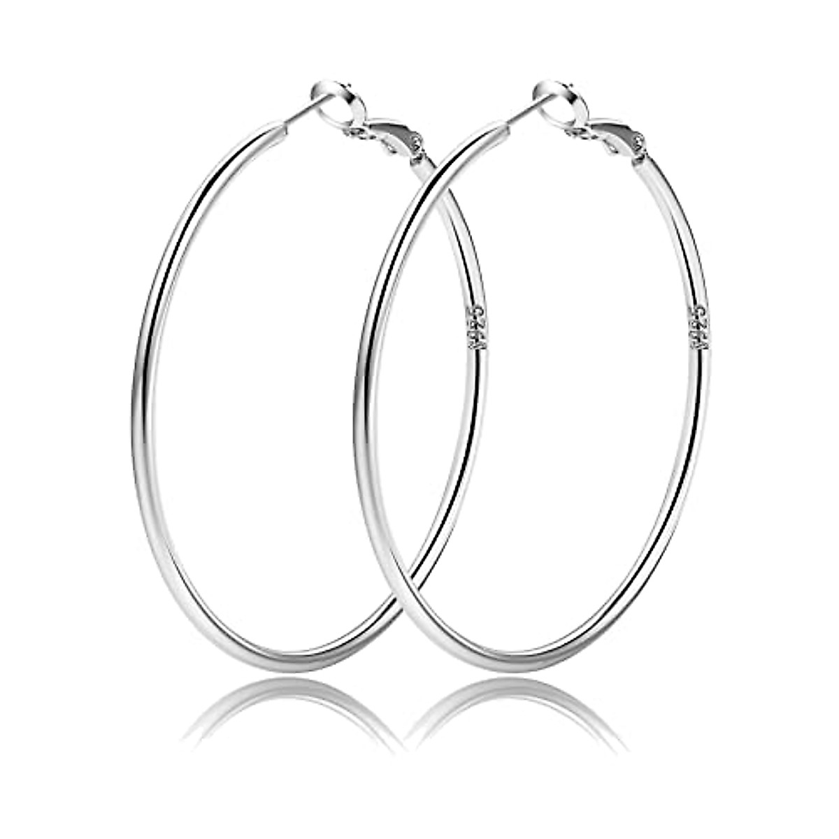OOOPEL 2mm Sterling Silver Big Hoop Earrings For Women Sterling Silver Hoop Earrings Large Silver Hoop Earrings Womens Hypoallergenic Circle Endless Thin Hoop Oversize Silver Hoop Earrings For Women