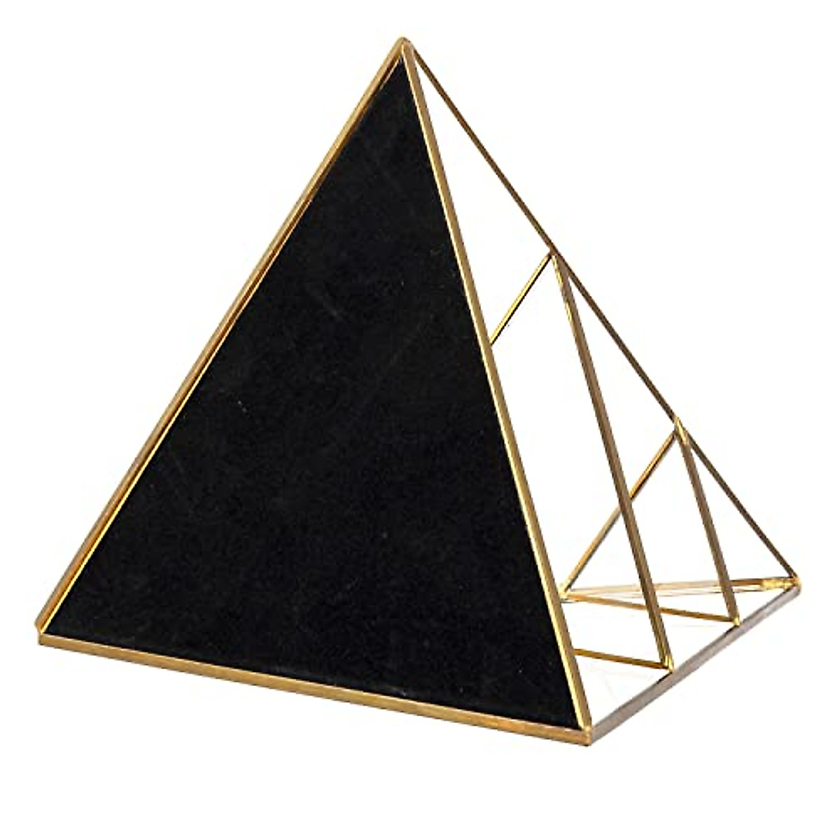 MyGift Glass Pyramid Small Jewelry Organizer Box with Brass Metal Frame, 3 Tier Crystal Display Case