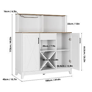 HOSTACK Modern Farmhouse Coffee Bar Cabinet, Barn Doors Wine Liquor Bar Cabinet with Storage Hutch, Kitchen Sideboard Buffet with Drawer | Shelves | Wine & Glass Rack for Home Office, White