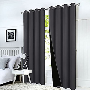 LEMOMO 100% Blackout Curtains 52 x 84 Inch/Dark Grey Curtains Set of 2 Panels Thermal Insulated Room Darkening Bedroom Curtains