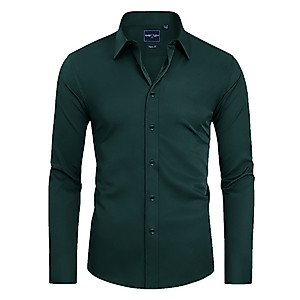 Alimens & Gentle Slim Fit Mens Dress Shirts Long Sleeve Dress Shirts for Men Stain Sheild Button Down Shirt Men Big Dark Green