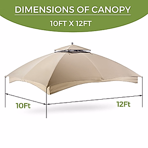 EasyLee 10x12 Gazebo Replacement Canopy, Double Teir Sunshade Polyester Soft Top Cover 10'x12' Gazebo #GF-12S004B-1(Beige)