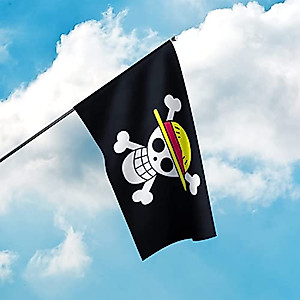 27.5 X 43.3 Inches Luffy's Straw Hat Pirate Flag ,70cm X 110cm OP Anime Jolly Roger Pirate with Straw Hat Flag