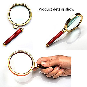 Kadaon 10X Handheld Magnifier Antique Mahogany Handle Magnifier Reading Magnifying Glass for Reading Book, Inspection, Coins, Insects, Rocks, Map, Crossword Puzzle