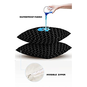 Outdoor Pillows 18x18 Waterproof Outdoor Pillow Covers, Black Wave Line Printed Polyester Throw Pillow Covers Garden Cushion Decorative Case for Patio Couch Decoration Set of 2, Black Texture