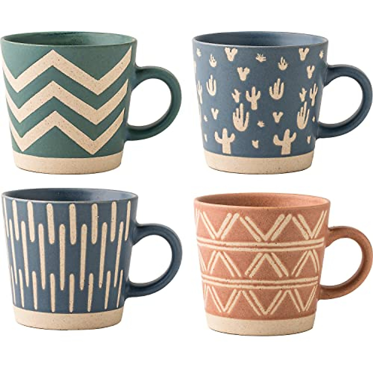 Buren Ceramics 14oz Coffee Mugs Set of 4, Perfect for Latte, Green Tea, Cappuccino and Beverages. Microwave and Dishwasher Safe Cups. Modern Theme Matte Finish, Makes a Great Gift