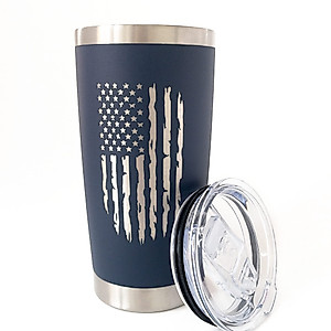 American Flag Coffee Tumbler, Patriotic Coffee Mug, Navy Blue Tumbler, Travel Coffee Mug for Men