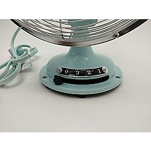 8" All Metal Durable Tabletop Fan Retro Antique Style 3 Speed Oscillating Desk, Mint