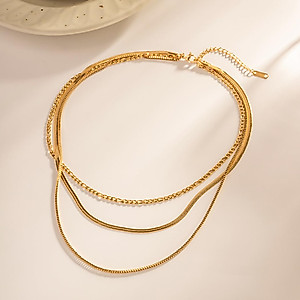 Jeairts Layered Herringbone Necklace Gold Snake Chain Choker Necklaces Dainty Necklace Jewelry for Women