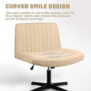 LEMBERI Fabric Padded Desk Chair No Wheels, Armless Wide Swivel Home Office Desk Chair,120° Rocking Mid Back Ergonomic Computer Task Vanity Chair for Office, Home, Make Up,Small Space (Yellow)