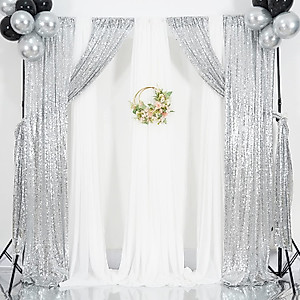 Poise3EHome Silver Sequin Backdrop Curtains, 2 Panels Silver Sequin Backdrop, 2FTx8FT Sequin Curtains for Party Wedding Sequence Backdrop
