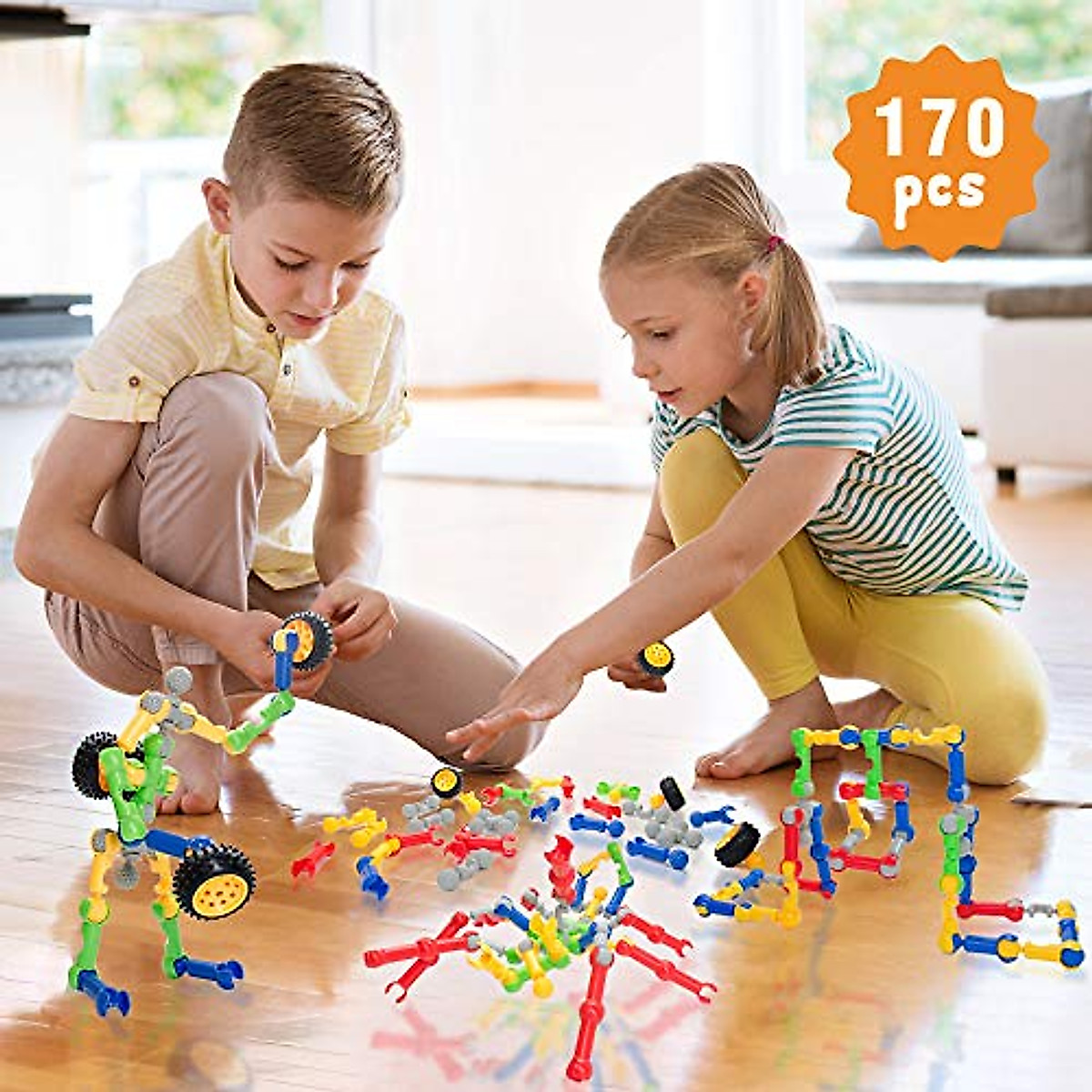 SHUNLAM Building Blocks for Kids, 170 Pcs STEM Toys for Boys and Girls, Safe and Creative Toy for Age 3+, Educational Activities