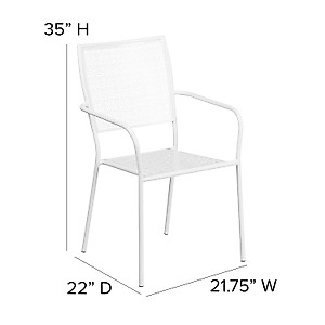 Flash Furniture Commercial Grade White Indoor-Outdoor Steel Patio Arm Chair with Square Back