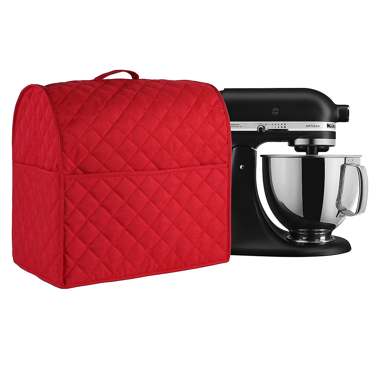 Stand Mixer Cover compatible with Kitchenaid Mixer, Fits All Tilt Head & Bowl Lift Models with 3 Organizer Bag for Accessories. (Red, For Bowl Lift 5-8 Quart)
