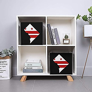 Flag Map of Washington DC Canvas Collapsible Storage Bins Cube Organizer Baskets with Handles for Home Office Car