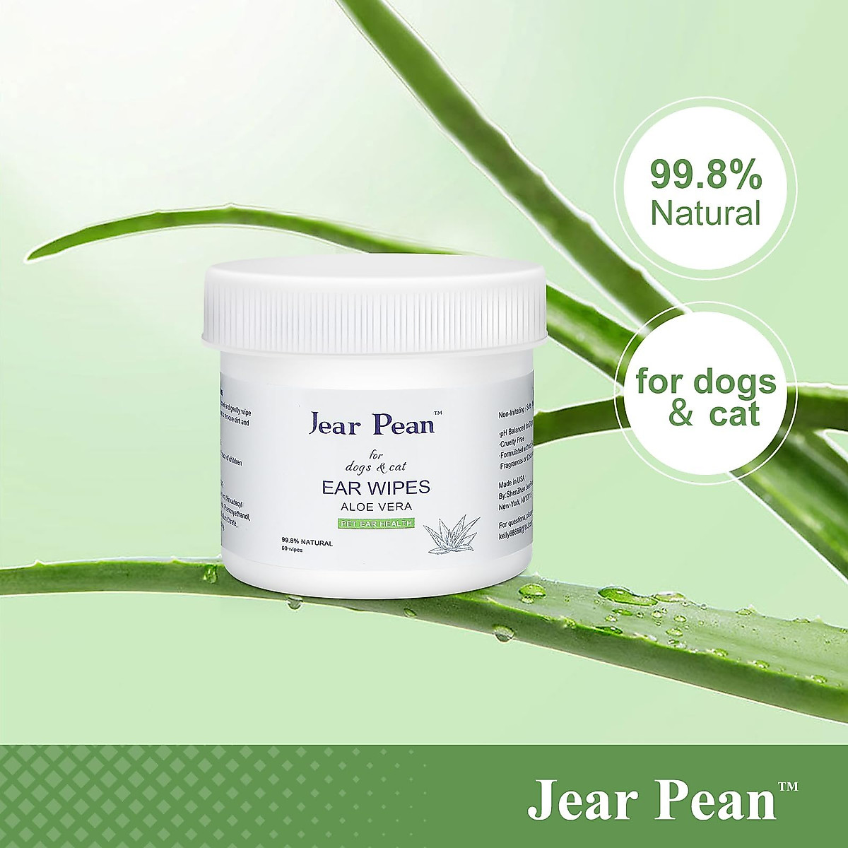 Jear pean Dog Ear Cleaner Wipes, Dog Wipes, Puppy Essentials Dog Ear Wipes for Dogs & Cats Reduce Pet Ear Dirt and Wax Pet Grooming Supplies Aloe Vera│120 Wipes