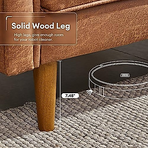 ovios Mid-Century Sectional Sofa, 81.5" L-Shape Sofa Couch with Chaise, Faux Leather Couch with Curved Arm and Solid Wood Legs for Living Room, Left Chaise, Brown